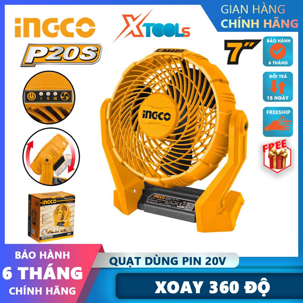 Quạt dùng pin 20V INGCO CFALI2007 20V quạt mini 7 inch đầu xoáy 360 độ có thể dùng điện -chính ...