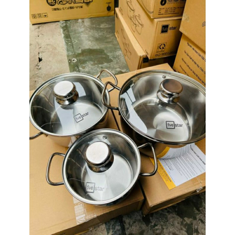 Bộ 3 nồi FIVE STAR vung kính chắc chắn dùng cho tất cả loại bếp- hàng ...