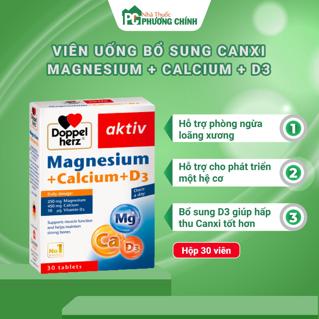 Viên Uống Bổ Sung Canxi Doppelherz Magnesium + Calcium + D3 - Giúp Phòng Ngừa Loãng Xương (Hộp ...