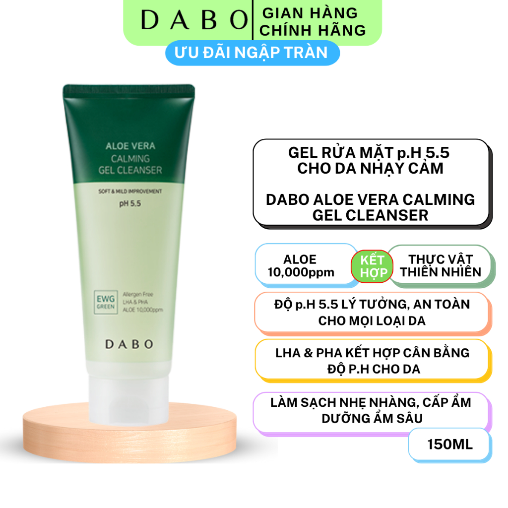 DABO CHÍNH HÃNG Gel rửa mặt lô hội p.H kháng khuẩn dịu da DABO AloeVera ...