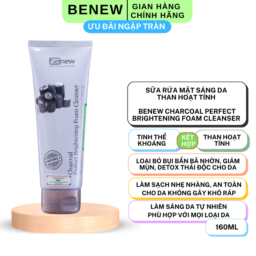 BENEW CHÍNH HÃNG Sữa rửa mặt than hoạt tính thải độc sáng da - Benew Charcoal Brightening 160ml ...