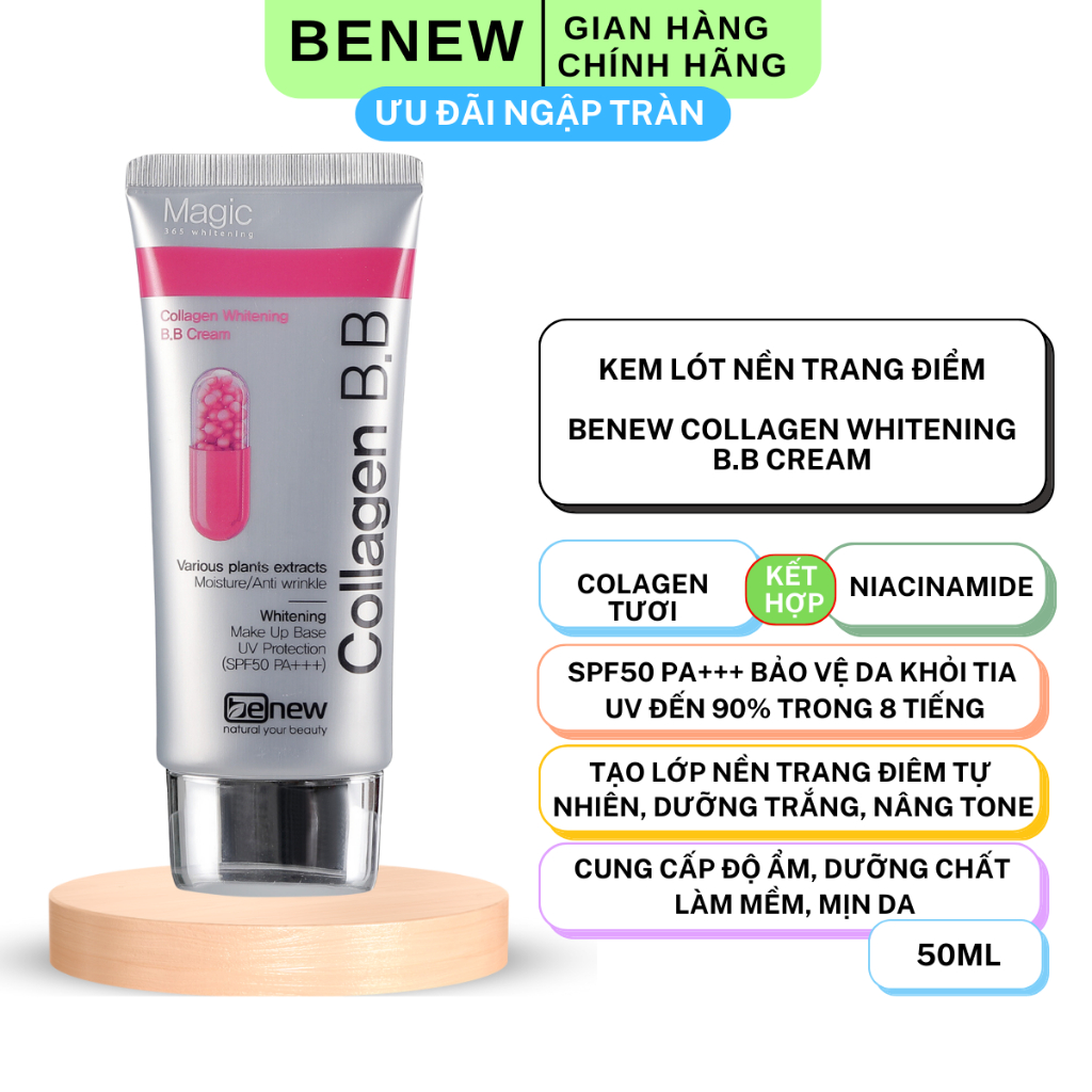 BENEW Kem nền trang điểm Collagen chống nắng, dưỡng trắng, ngăn ngừa ...