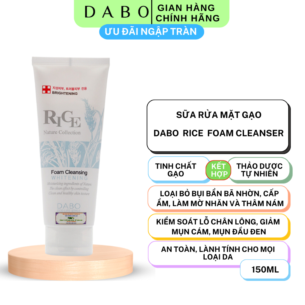 DABO CHÍNH HÃNG Sữa rửa mặt gạo trắng da kiềm dầu - DABO Rice Foam ...
