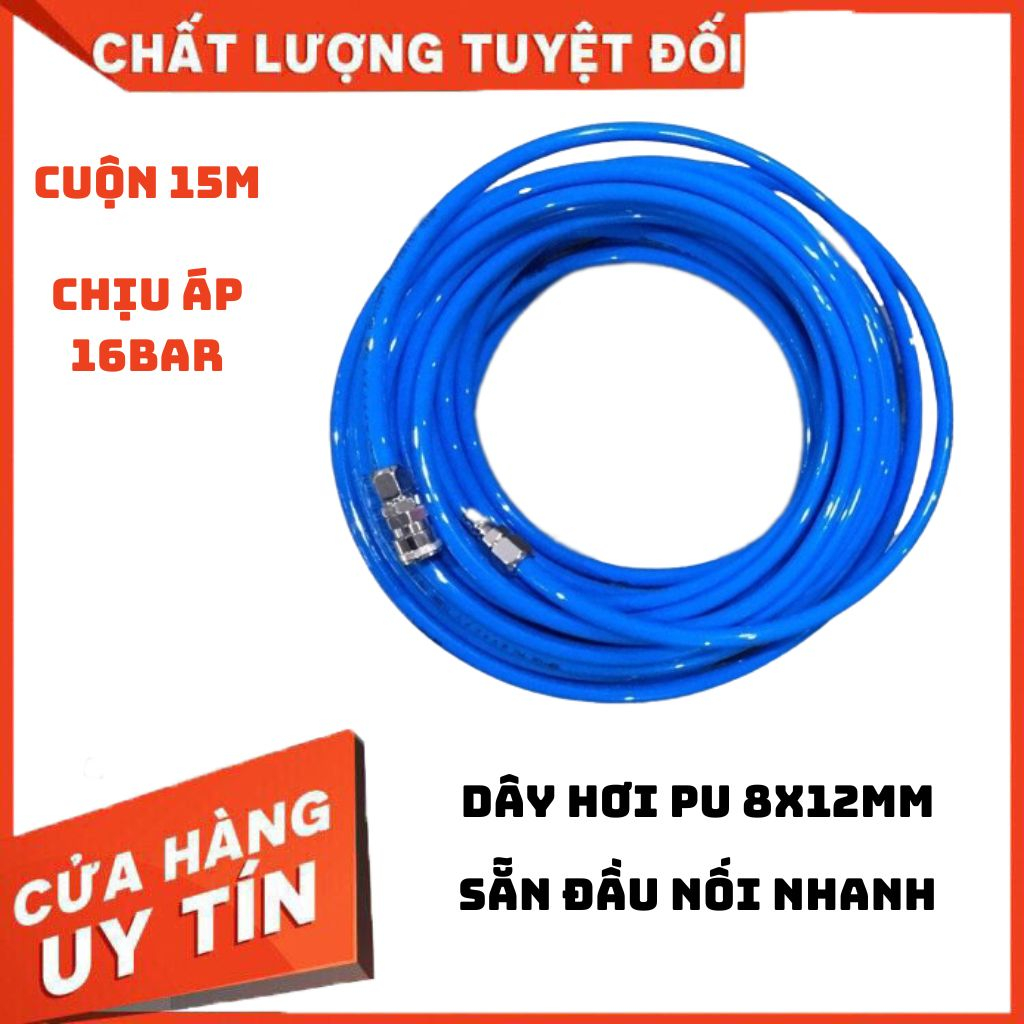 Dây hơi PU 8x12mm - dài 15m - sẵn đầu nối nhanh | Shopee Việt Nam