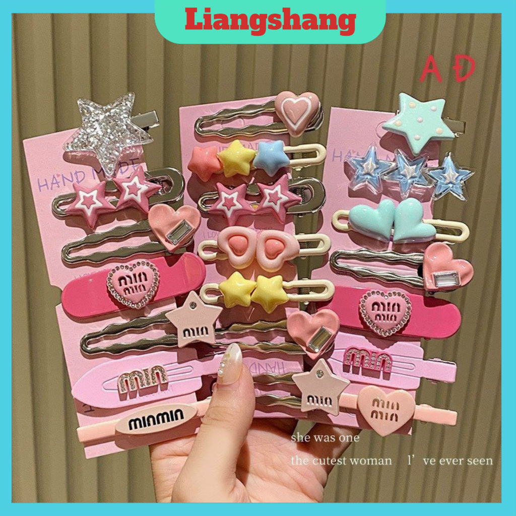 Set 7 kẹp tóc hồng Min min - Set Kẹp Tóc Mái Hông dopamine Phong Cách ...