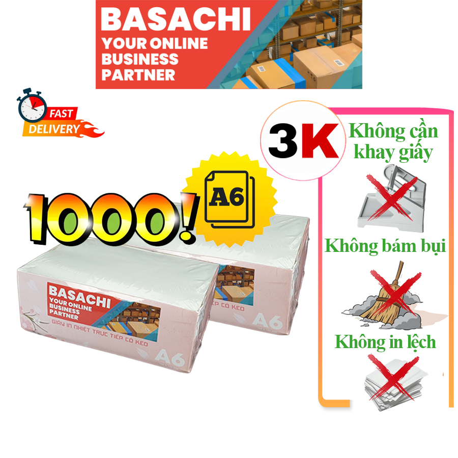 [1000 tờ] Giấy In Nhiệt BASACHI decal nhiệt tem nhiệt tự dính hóa đơn ...