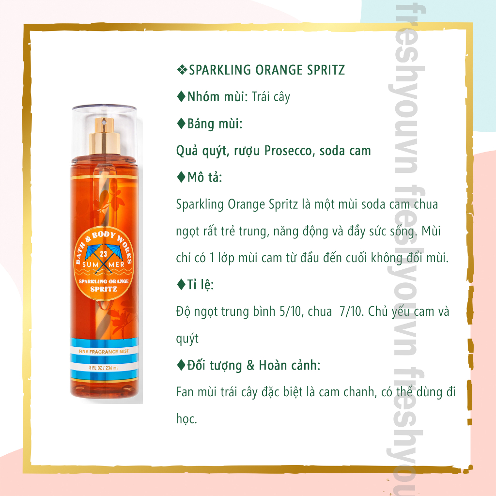 (Đủ mùi) Mùi hiếm, độc đáo 10ml 30ml xịt thơm toàn thân body mist Bath's Body Works & Victoria's ...
