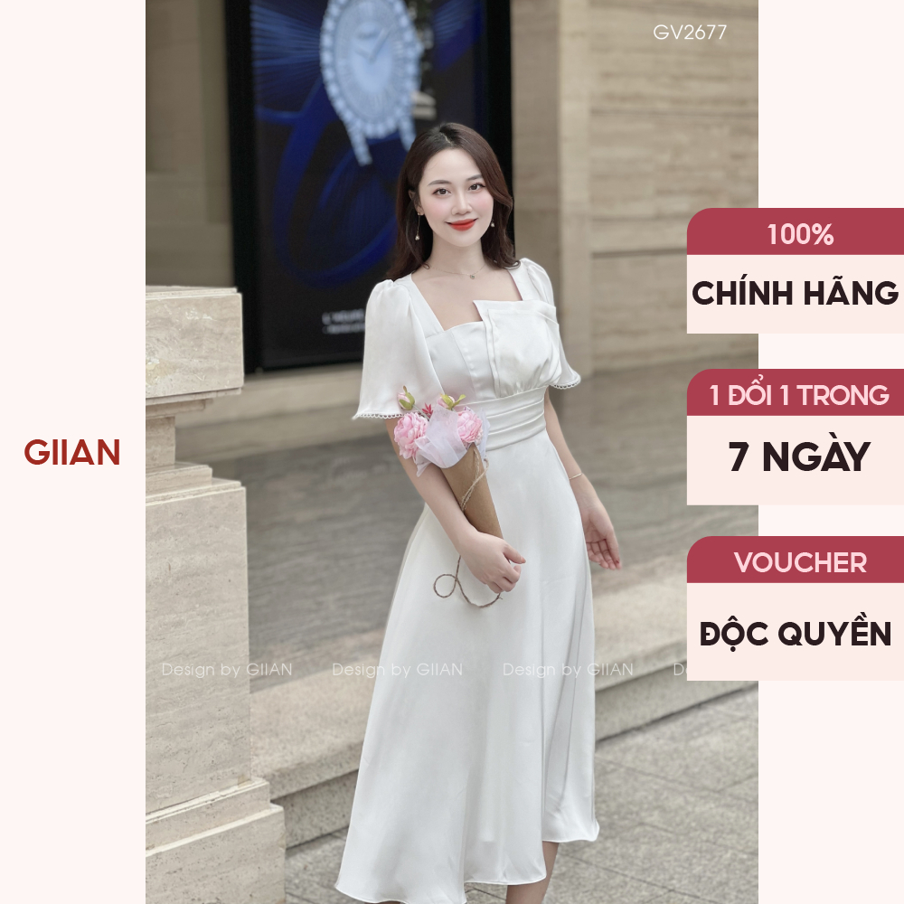 Váy lụa trắng dáng dài thiết kế tay bồng nhún ngực cách điệu chính hãng ...