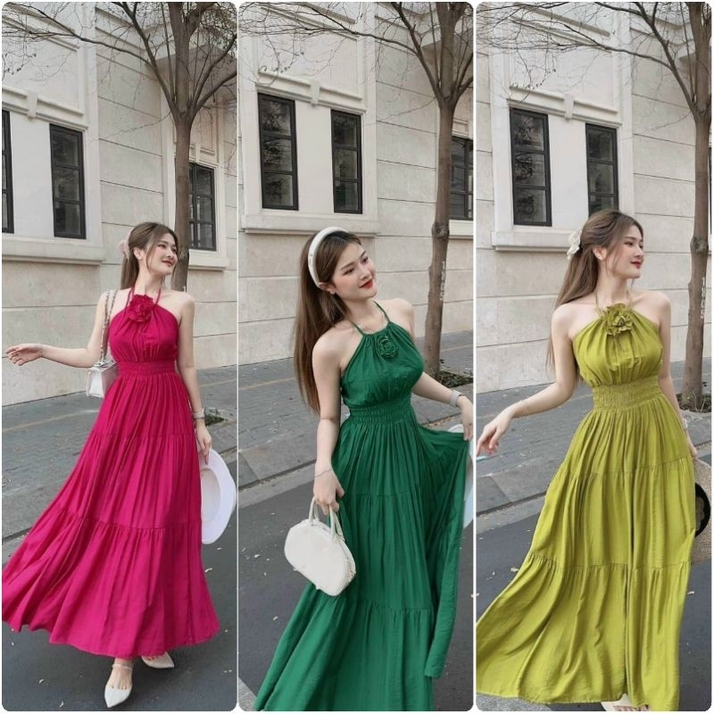 Q200 - Đầm đi biển cổ yếm | Shopee Việt Nam