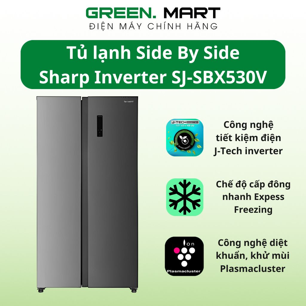 Tủ lạnh SBX Sharp Inverter 532 lít SJ-SBX530V-SL-DS | Tủ lạnh side by side SBX530V công nghệ lọc ...
