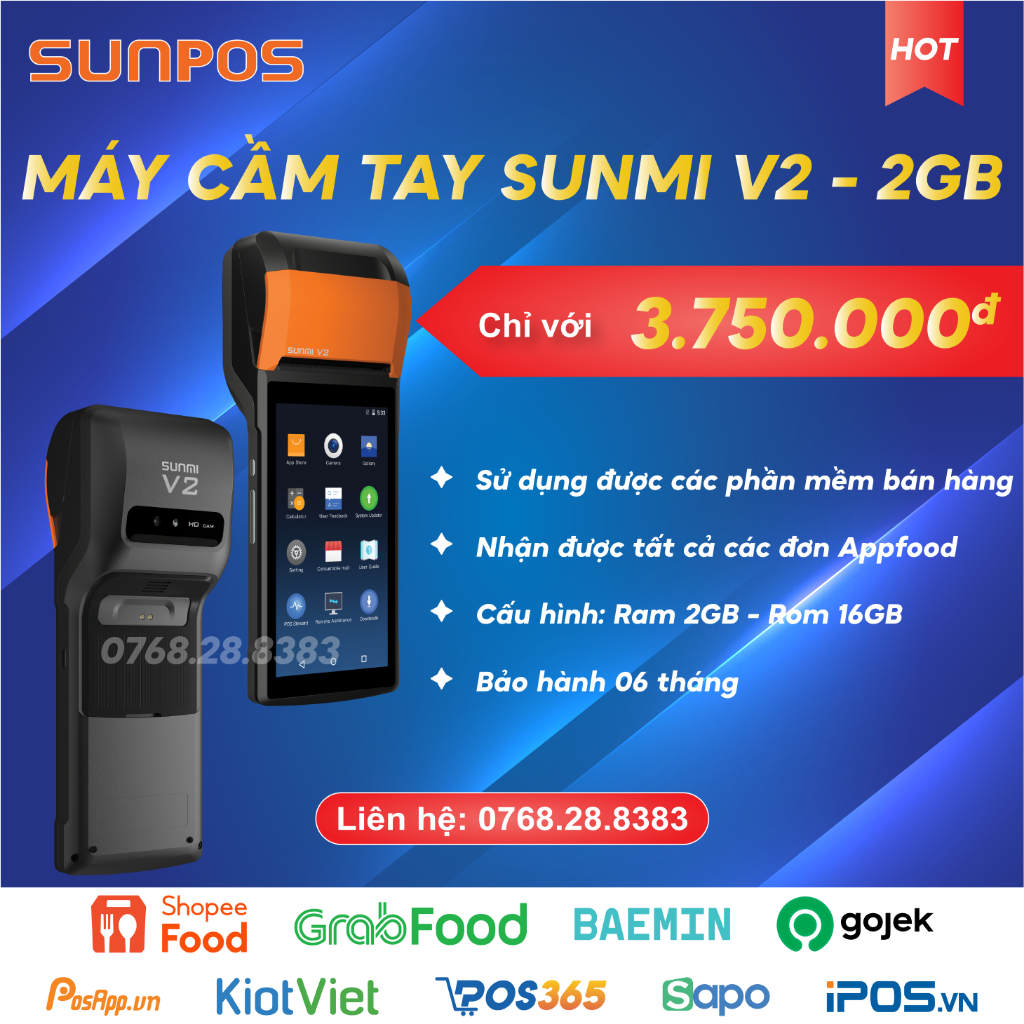 MÁY POS CẦM TAY SUNMI V2 (2GB-16GB) - tải và in được tất cả các app - Tặng kèm phần mềm trọn đời ...