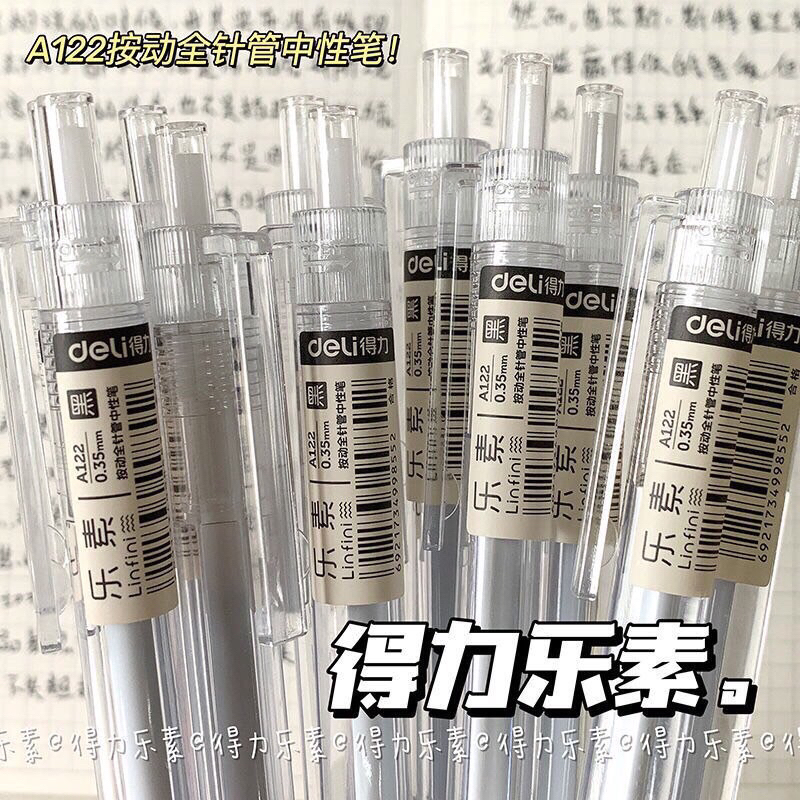 Bút Gel Deli A122 Ngòi 0.35mm Mực Đen Thân Trắng Trong Suốt | Shopee ...