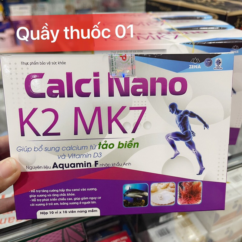 (Chính Hãng) Viên uống CALCI NANO K2 MK7 - Hộp 100 viên bổ sung Canxi D3 K2 MK7 từ tảo biển ...