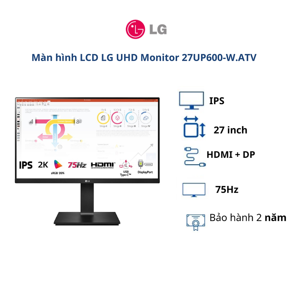 Màn hình máy tính LG 27UP600-W.ATV UHD 4K 27inch IPS 60Hz VESA Display ...