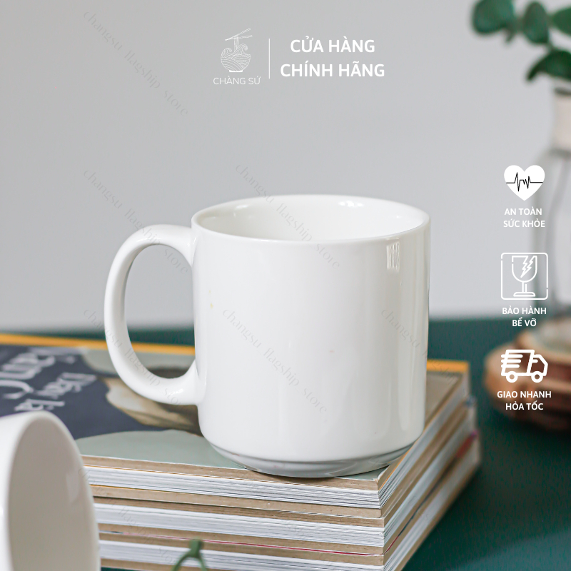 Cốc sứ uống nước dáng trụ 320ml có tay cầm CN07 - Ly nước sứ Minh Châu ...