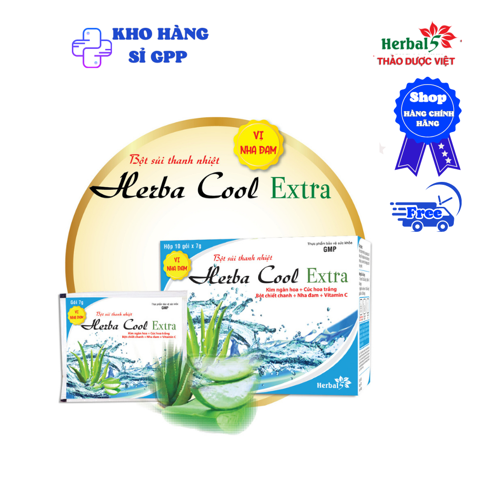 Bột sủi thanh nhiệt Herba Cool Extra vị nha Đam combo 2 hộp 5 gói x 7g ...