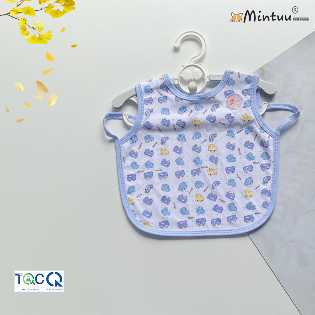 Yếm ăn dặm cho bé xỏ tay bấm nút in bông, chất liệu vải 100% cotton ...