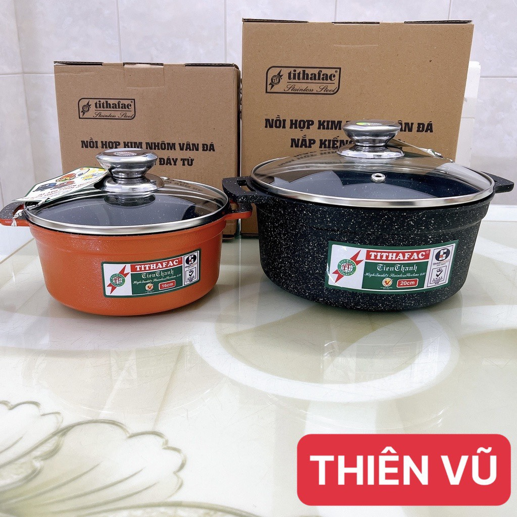 Nồi vân đá chống dính, nồi nấu bếp từ Tithafac cao cấp nắp kính - gia ...