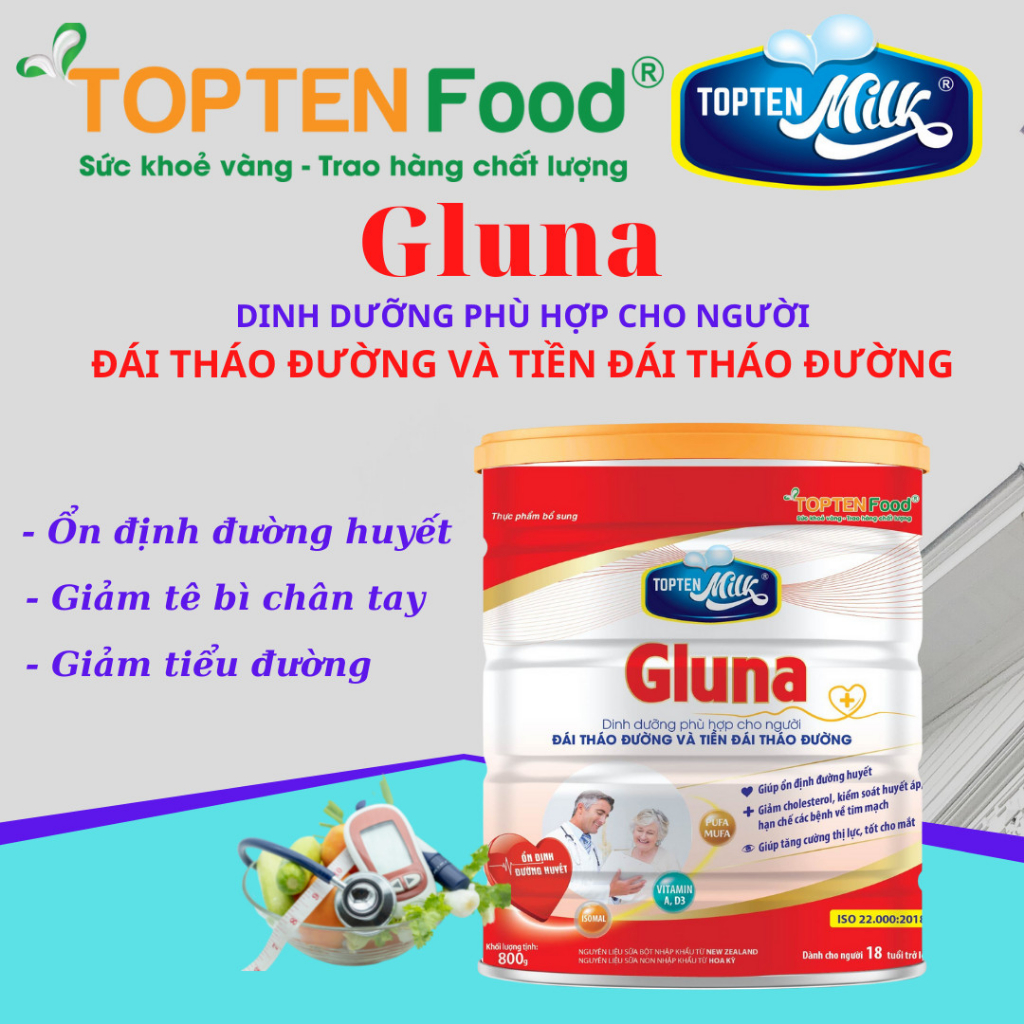 Sữa tiểu đường gluna 800g topten milk | Shopee Việt Nam