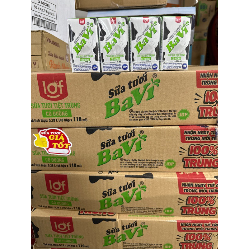 Thung sua LOF Ba Vì Sữa Tươi Có Đường 110ml Thùng 48 hộp | Shopee Việt Nam