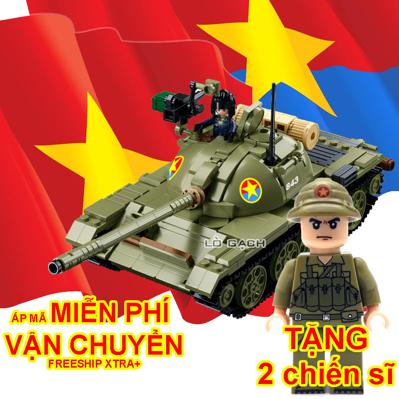 Bộ xếp hình xe tăng T54 T55 Type 59 số hiệu 843, 390, 377 Quân đội Nhân dân Việt Nam 3 trong 1 ...