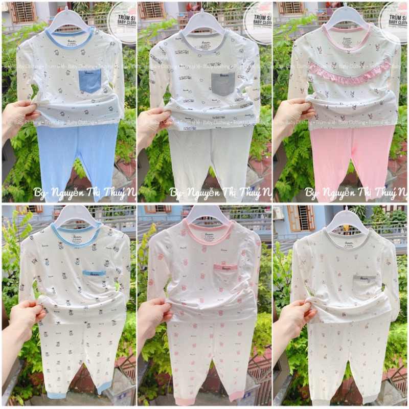 Avaler- Bộ quần áo dài tay cài vai chất liệu sợi tre nằm điều hoà, Thu ...