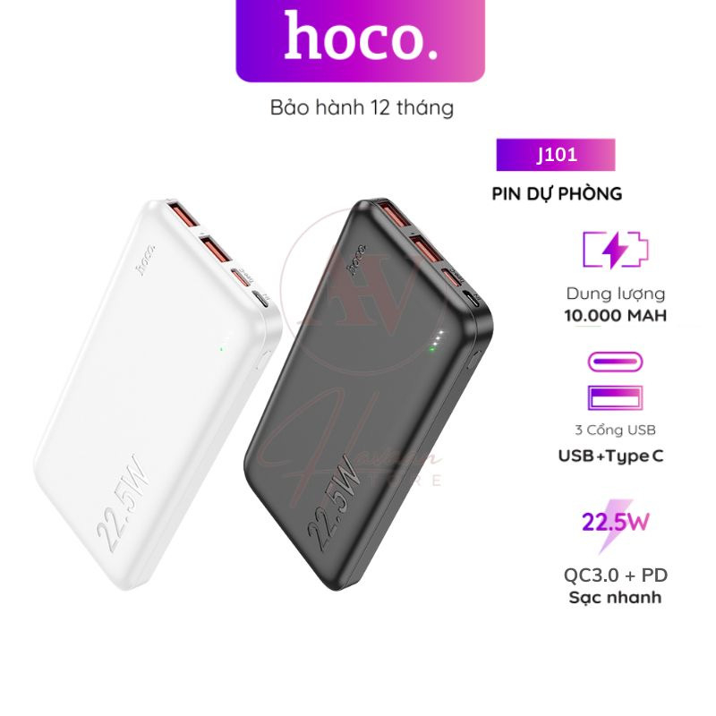 Pin dự phòng Hoco J101 10000mAh USB QC 3.0 22.5W, TypeC PD 20W sạc ...