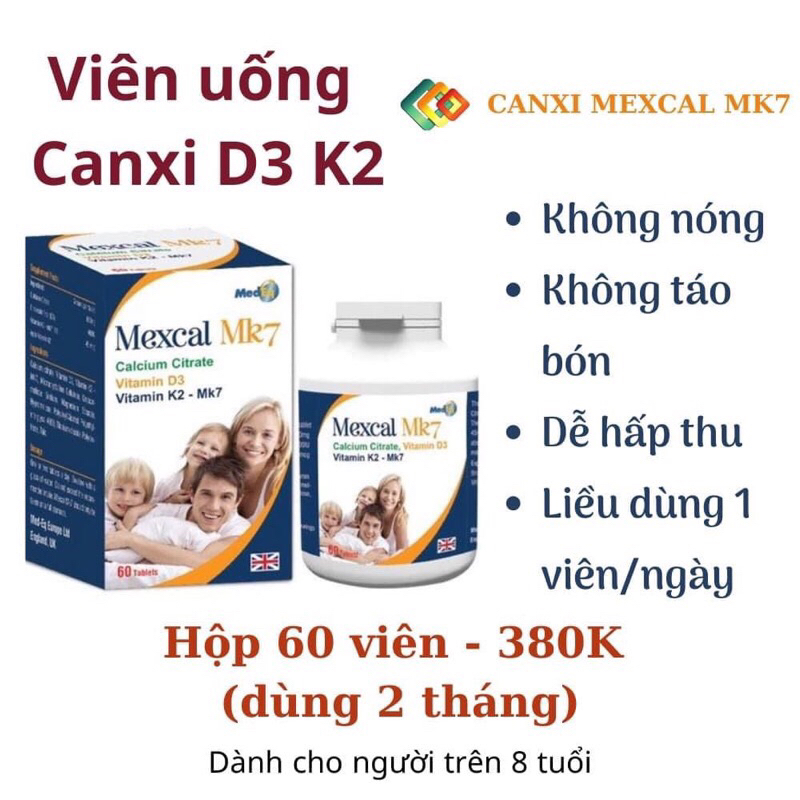 viên uống Mexcal MK7 bổ sung canxi cho phụ nữ đang mang thai, trẻ có ...