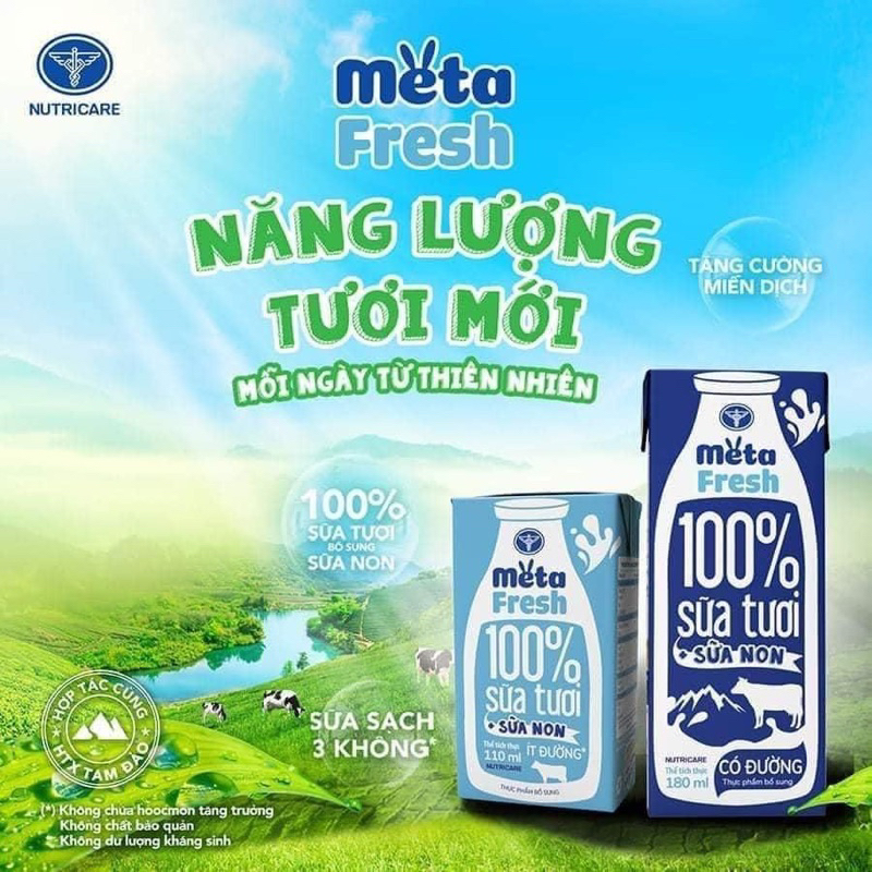Thùng sữa tươi chứa sữa non Nutricare Meta FRESH ít đường(110ml x 48 hộp) | Shopee Việt Nam