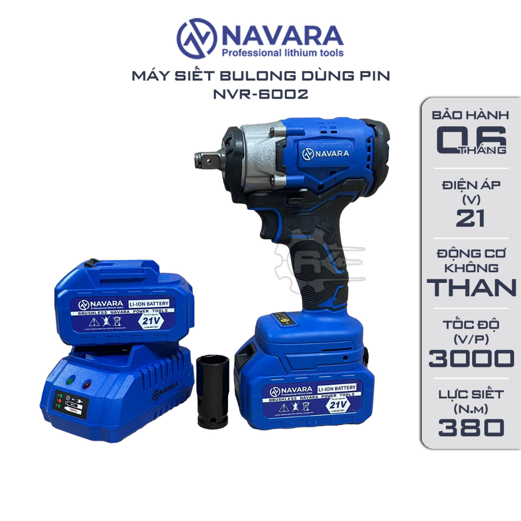 Máy siết bulong pin Navara 6002, Lực siết 380Nm, Động cơ bền bỉ mạnh mẽ ...