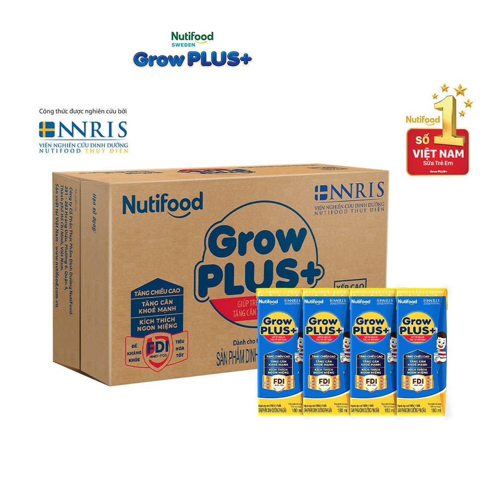 Thùng sữa bột pha sẵn tăng cân khỏe mạnh trên 1 tuổi Nutifood GrowPlus xanh (48 Hộp x 180ml ...