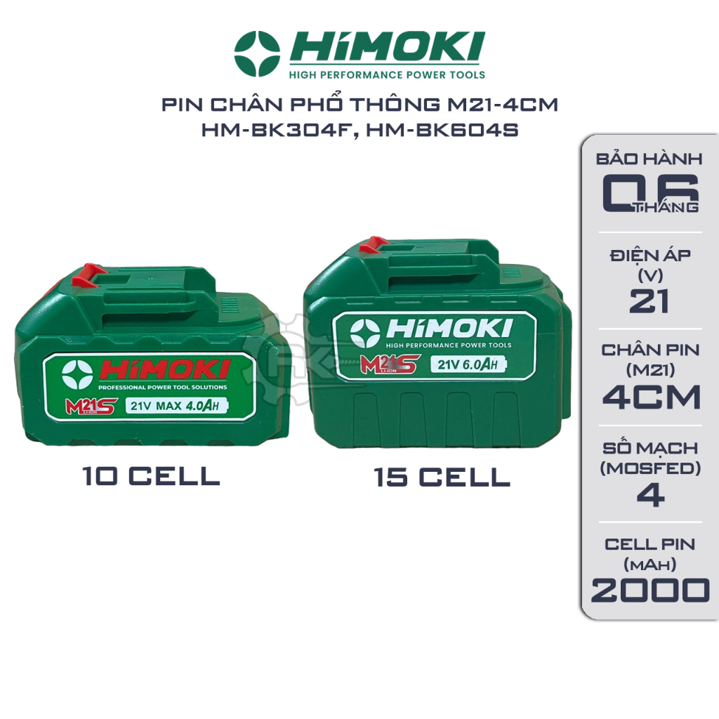 Pin 10 Cell, 15 Cell HIMOKI, Mạch 4 mosfed, Cell pin 2000mAh, Vỏ chống ...
