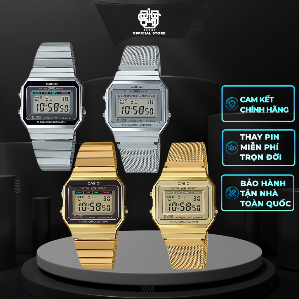 Đồng hồ nam/nữ Casio A700 Series, dây thép không gỉ, chống nước 50m ...
