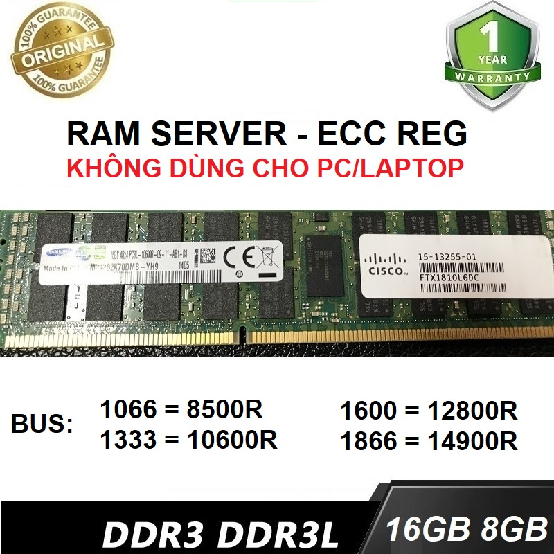 Ram Server DDR3 16GB ECC REG bus 1600 và một số loại khác, hàng zin ...