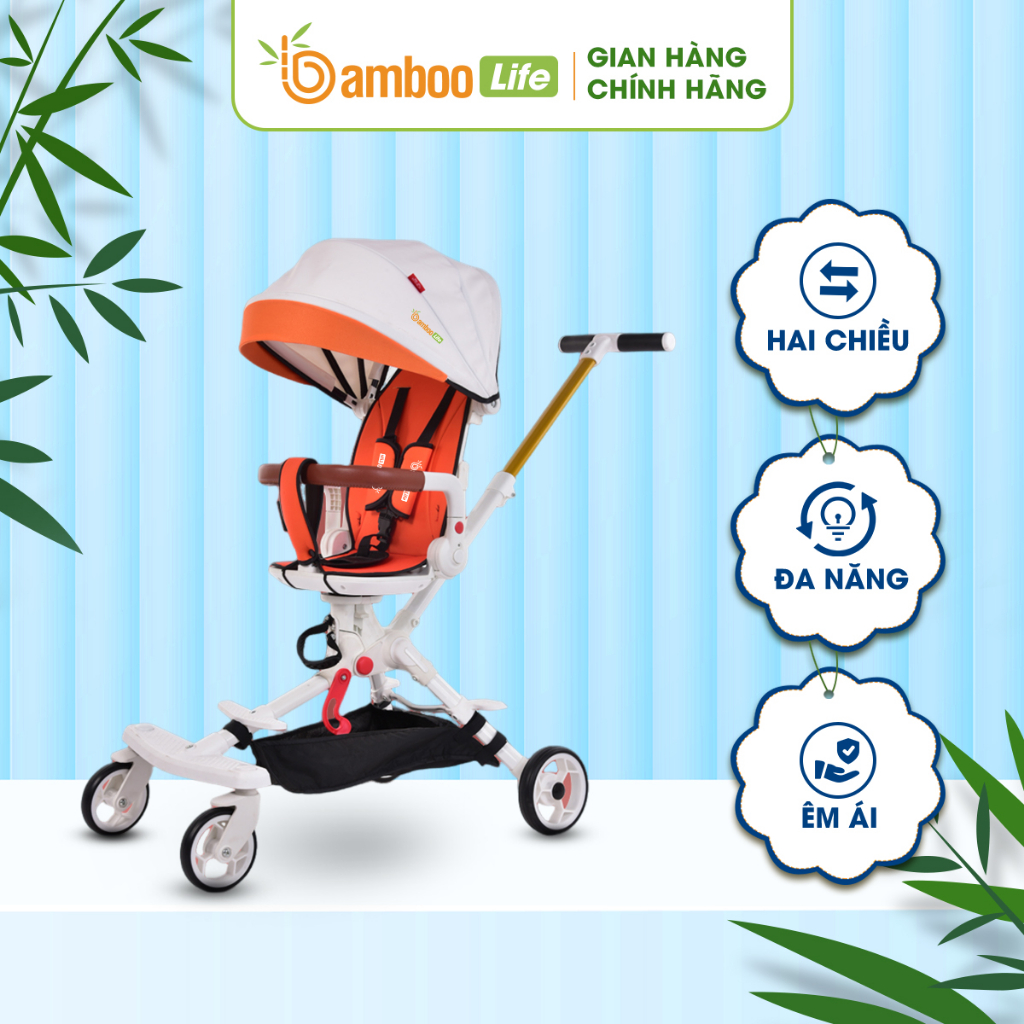 Xe đẩy gấp gọn cho bé Bamboo Life cao cấp 2 chiều, xe đẩy cho bé xoay 360 độ an toàn đa năng ...