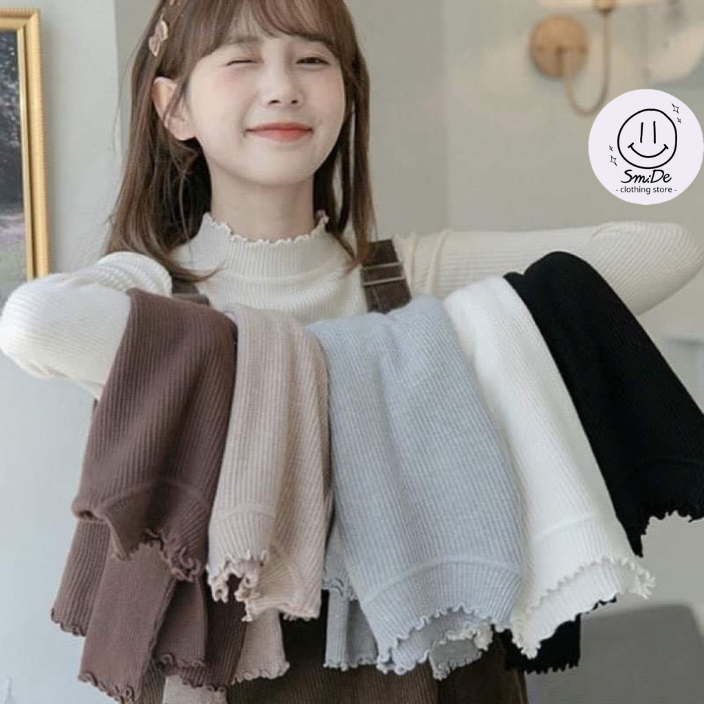 Áo Len Tăm 3p Cổ Sóng Tay Dài Dáng Ôm Body Dễ Phối Đồ Phù Hợp Mọi Lứa ...