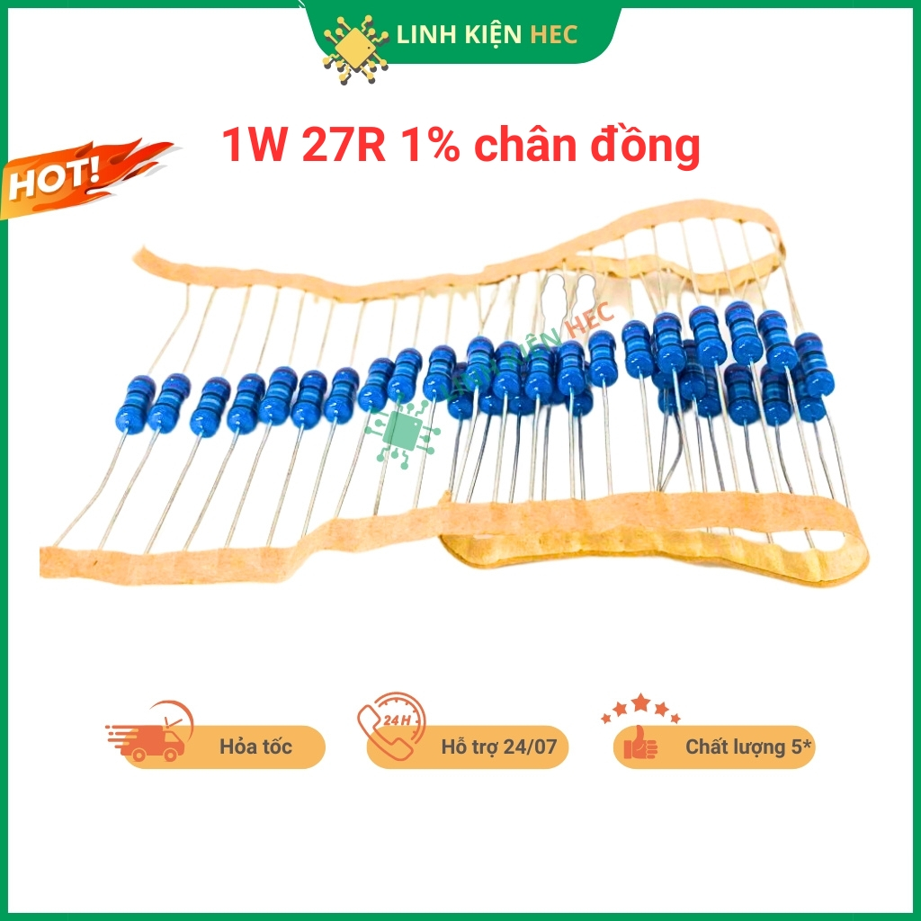 Điện trở vạch 1W 27R 1% chân đồng chính hãng combo 10 con linhkienhec | Shopee Việt Nam
