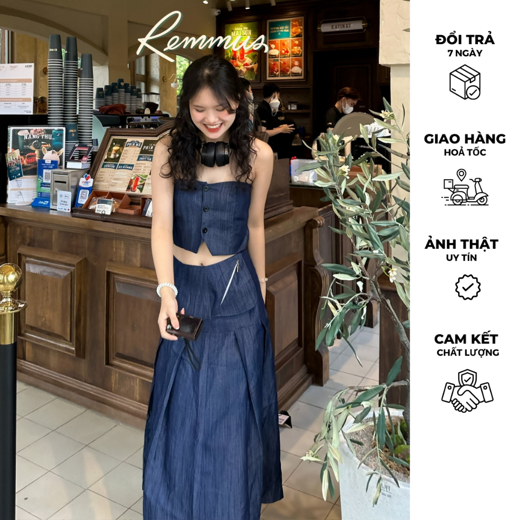 Aiko Set - Set Denim tube top x skirt Remmus dành cho nữ | Shopee Việt Nam