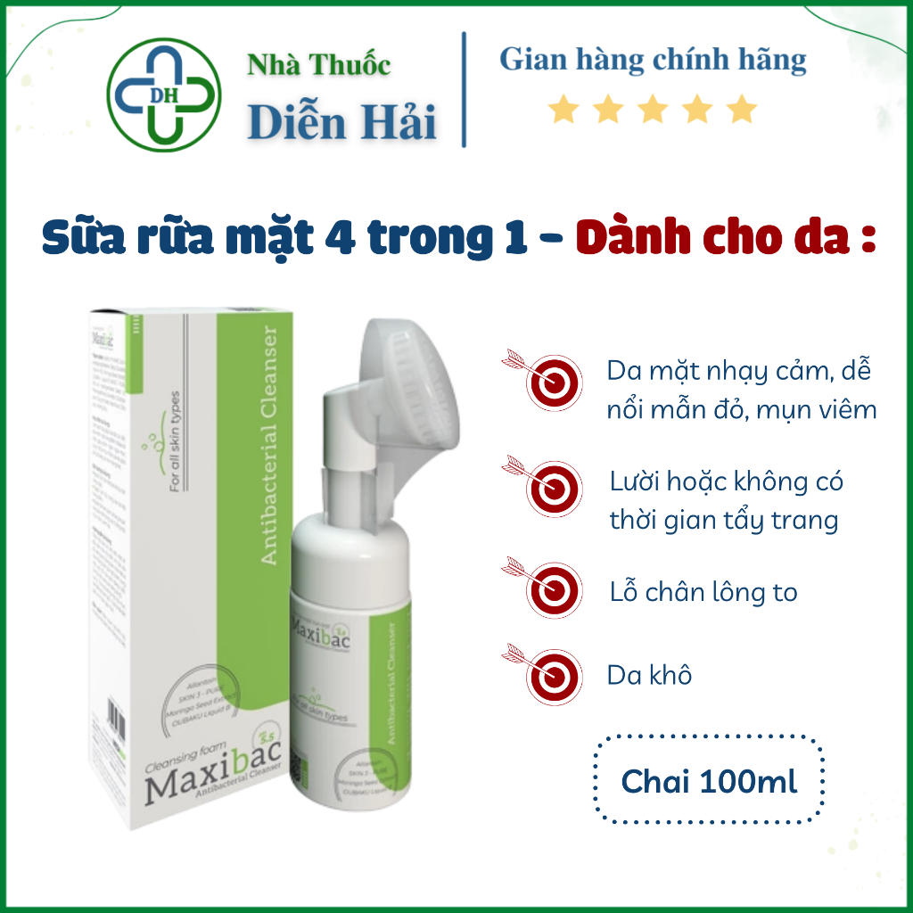 Sữa rửa mặt, srm Maxibac, đầu cọ silicon sạch sâu, giảm mụn, trắng da ...
