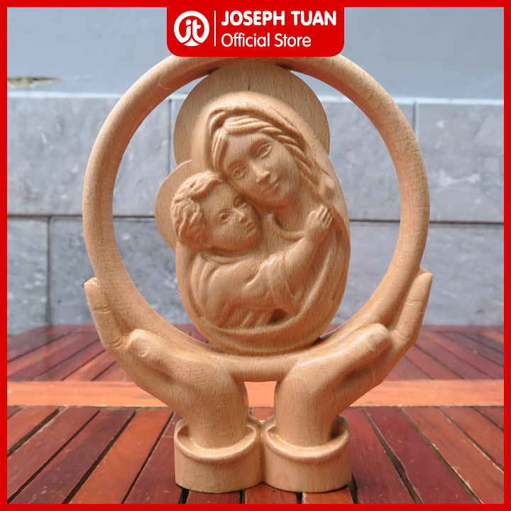 Tượng gỗ Đức Maria Mẹ Thiên Chúa - Mẫu đôi tay để bàn (Mary, Mother of ...