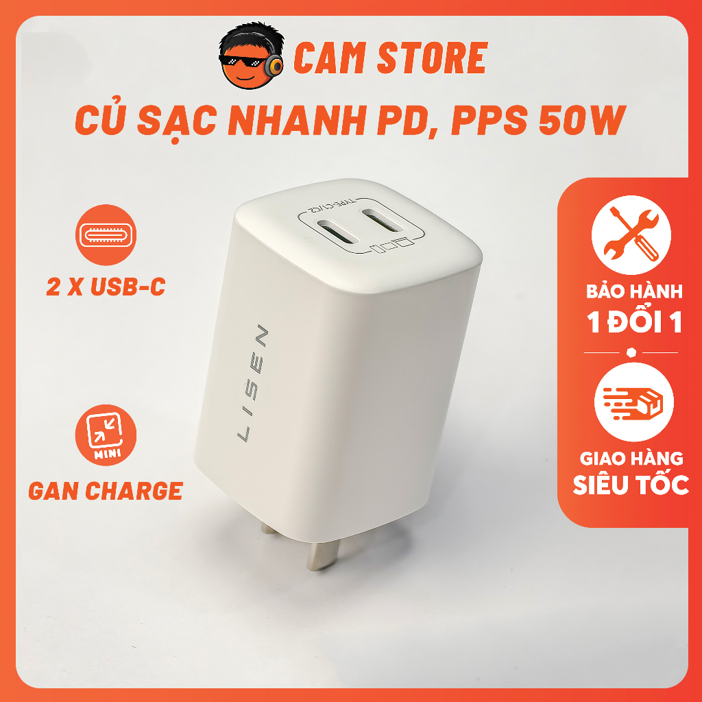 Củ Sạc Nhanh LISEN 50W - Sạc Siêu Nhanh PD, PPS, 2 Máy (NEWBOX ...