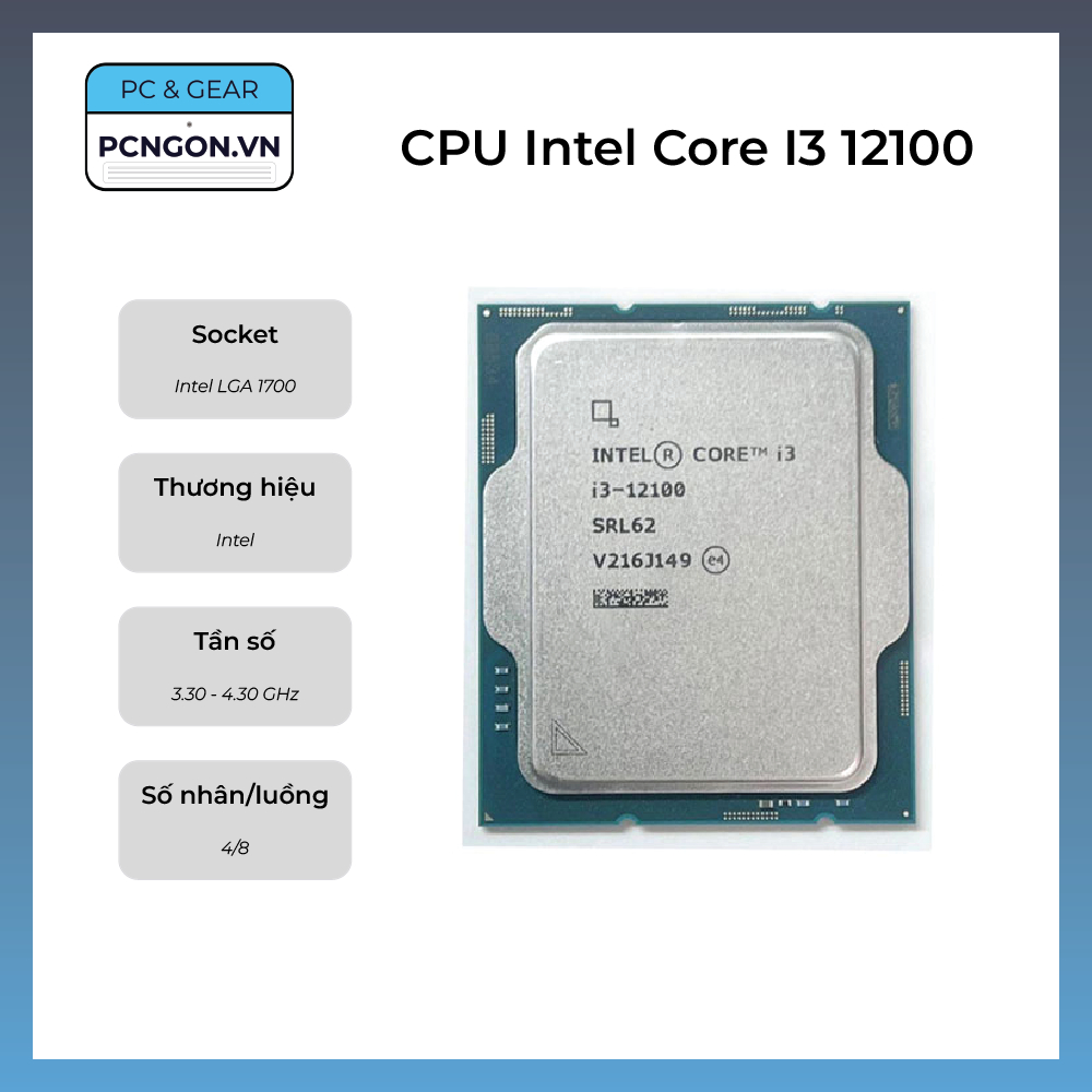 [PCNGON] CPU Intel Core I3 12100, 3.3GHz Turbo 4.3GHz, 4 nhân 8 luồng, LGA1700 – Tray, không fan ...