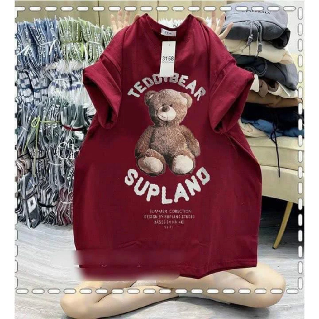 Áo thun nữ tay lỡ chất cotton su in GẤU SUPLAND phong cách Hàn Quốc ...