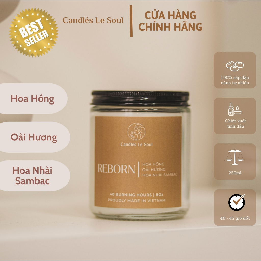 Nến thơm thư giãn Candle Le Soul REBORN, Sáp đậu nành,Tinh dầu thiên ...