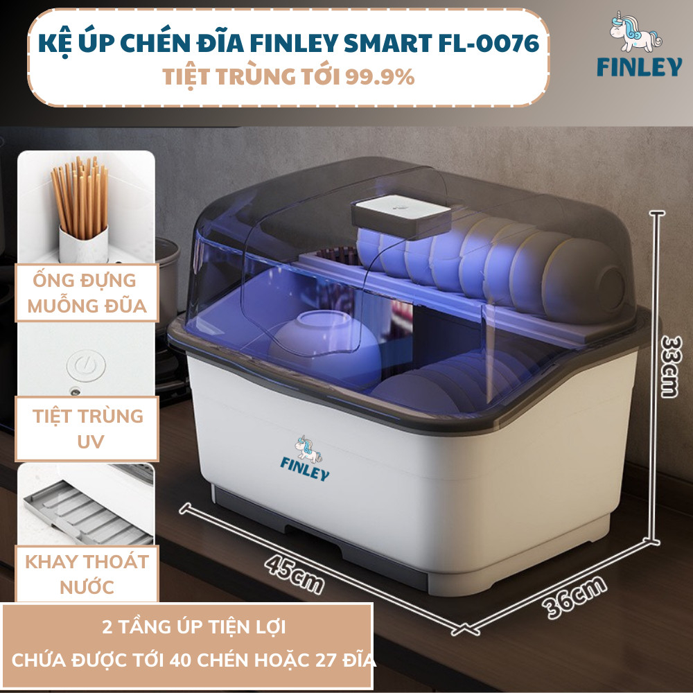 (Hỏa tốc HCM) Kệ úp chén đĩa, bình sữa có nắp đậy 2 tầng FINLEY Smart ...