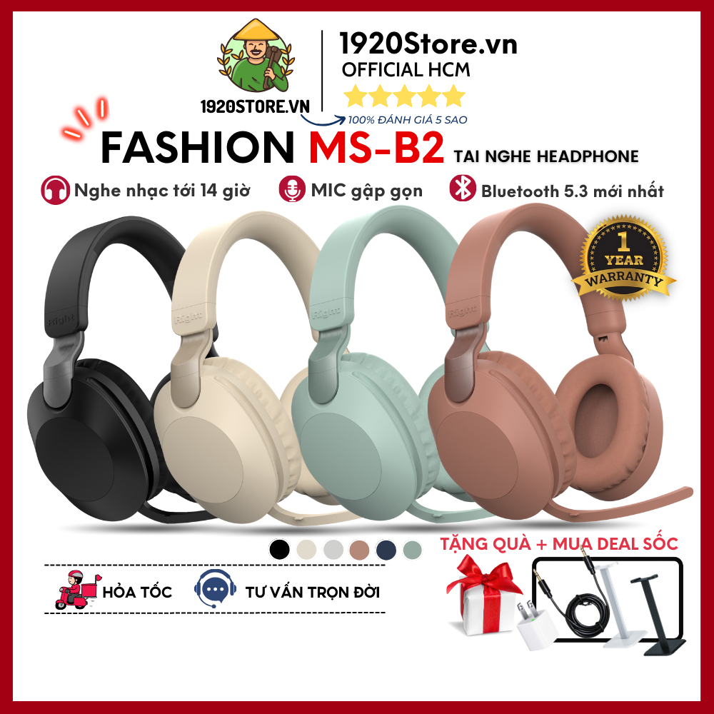 【Hỏa Tốc HCM】Tai Nghe Bluetooth Headphone Chụp Tai Fashion MS-B2 Có Mic Gập Gọn, Nghe Nhạc Đến ...