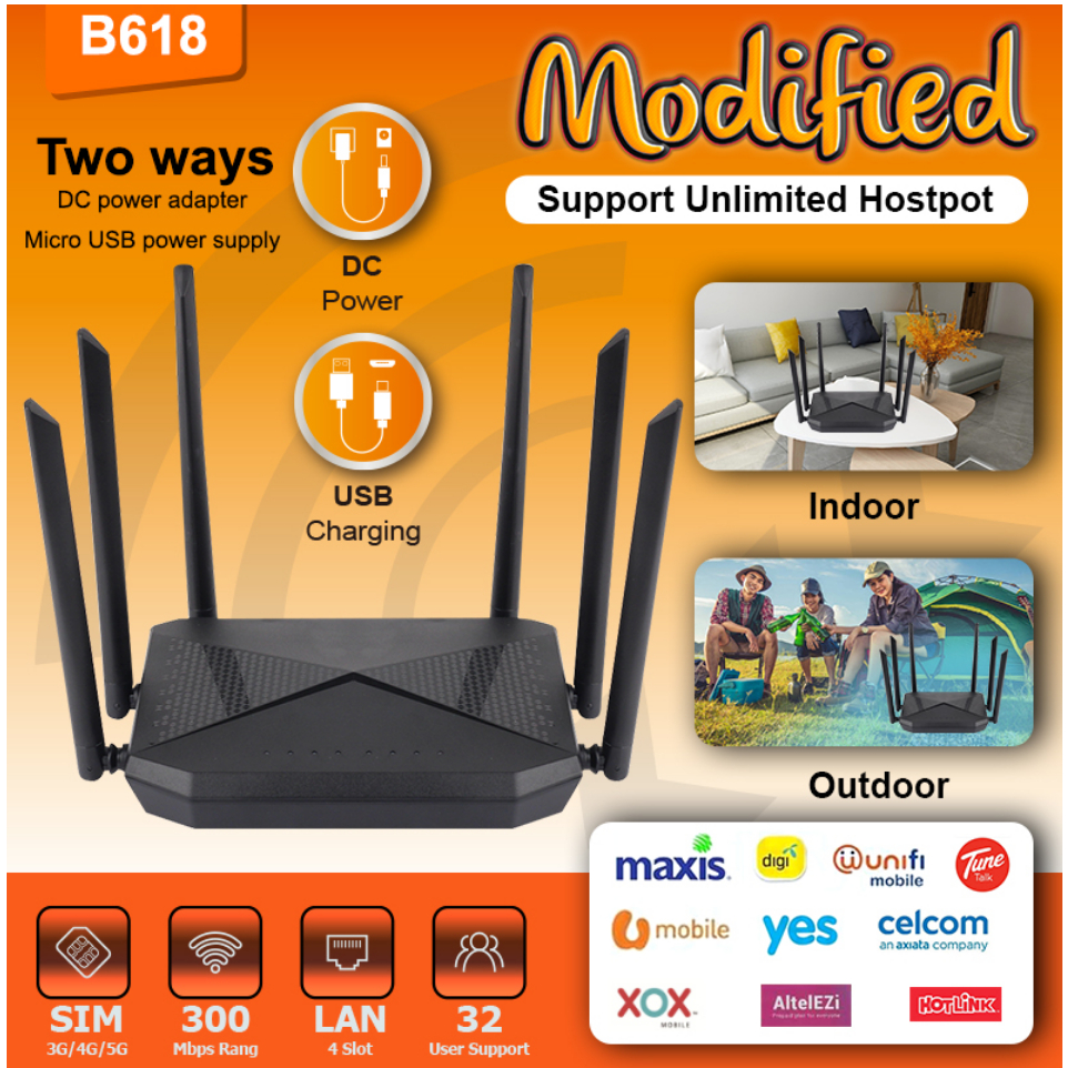 Bộ Router Phát Wifi 4G CPE B618 Tốc Độ 300Mpbs, tích hợp 6 angten ...