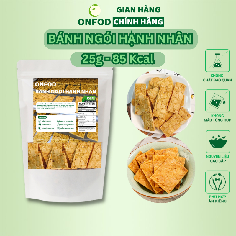 Bánh ngói hạnh nhân ONFOD cho người tiểu đường, giảm cân, ăn kiêng, tập gym, yoga, thực dưỡng ...