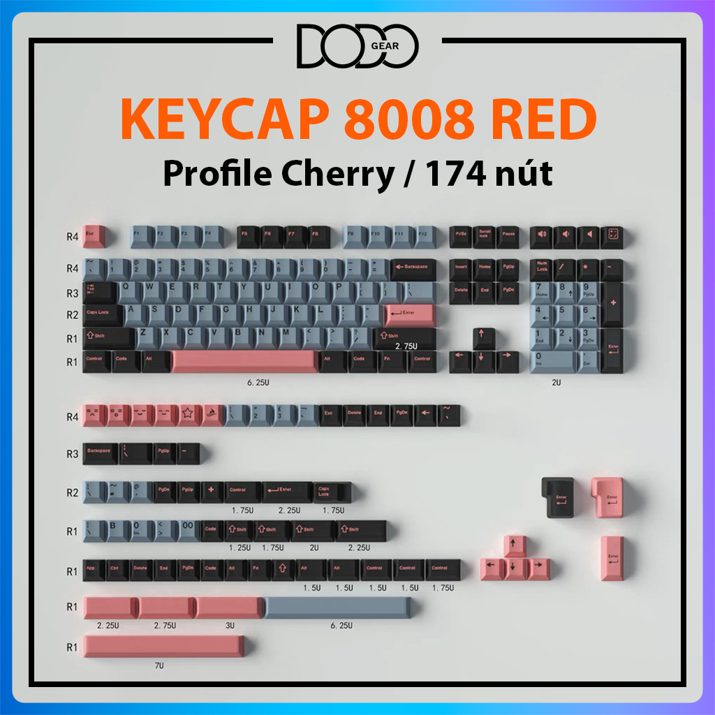 Keycap 8008 Red 174 nút profile cherry nhựa PBT cao cấp double shot ...