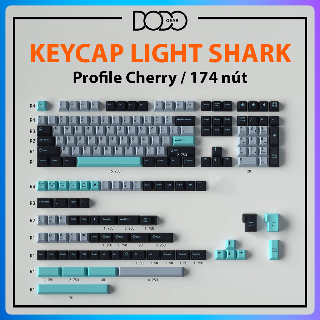 Keycap Light Hammer Shark 174 nút profile cherry nhựa PBT cao cấp ...